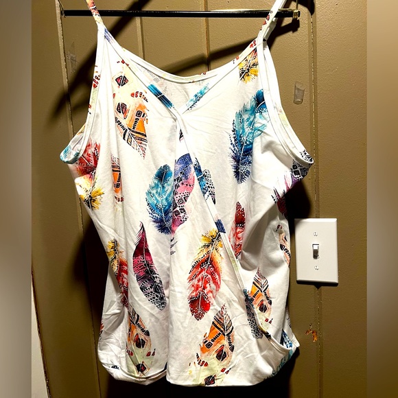 Tops | Colorful Feather Patterned Tank Top | Poshmark
